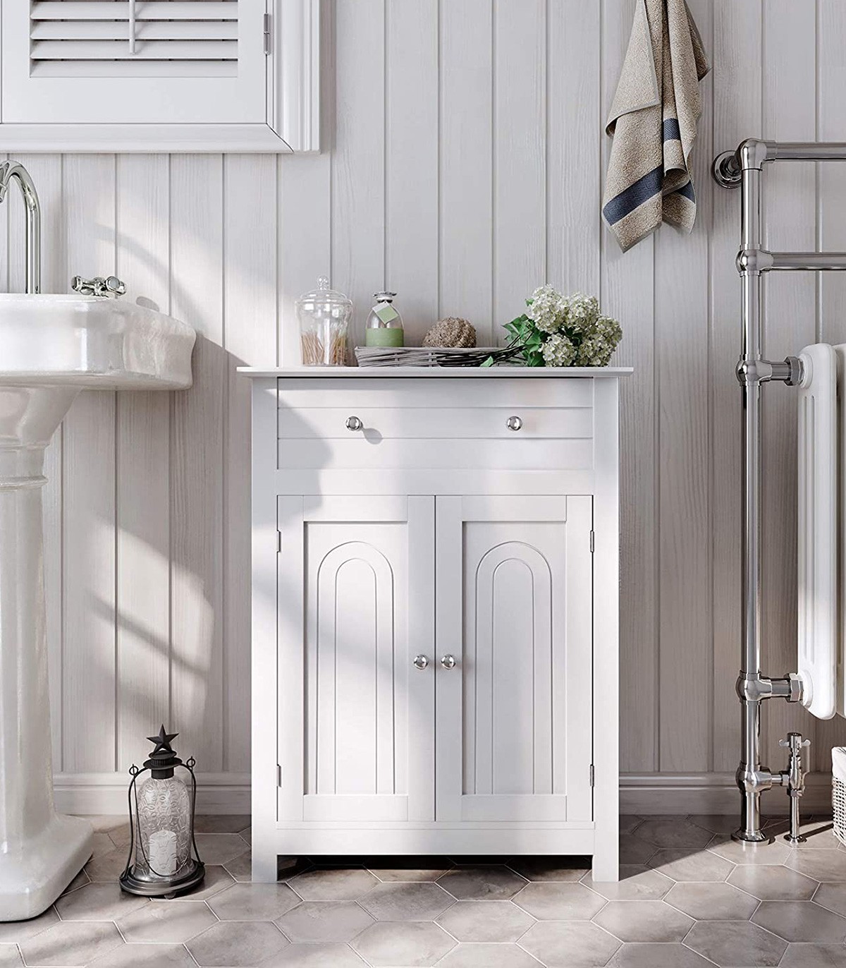 Dulap baie cu sertar si raft reglabil, Alb, 60 x 30 x 80 cm