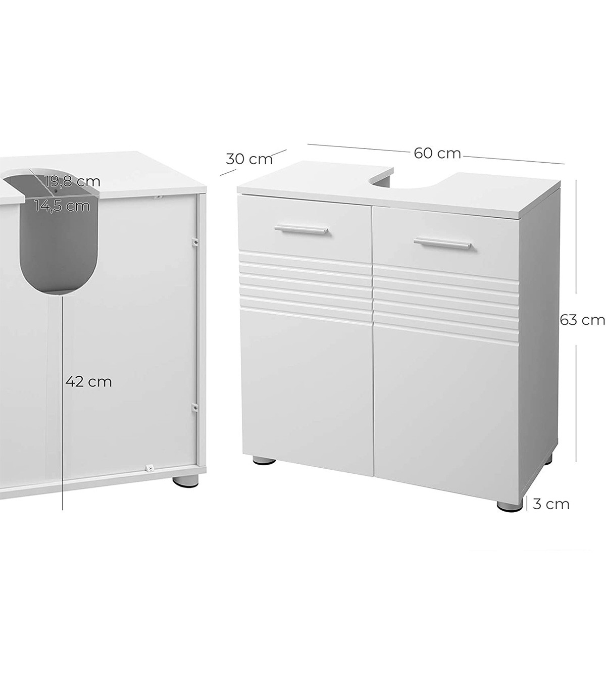 Dulap sub chiuveta cu usa dubla si raft reglabil, Alb, 60 x 30 x 63 cm