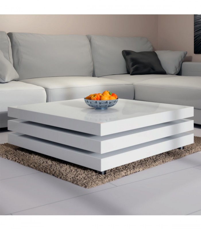 Masuta de cafea New York reglabila, Alba, 60 x 60 cm