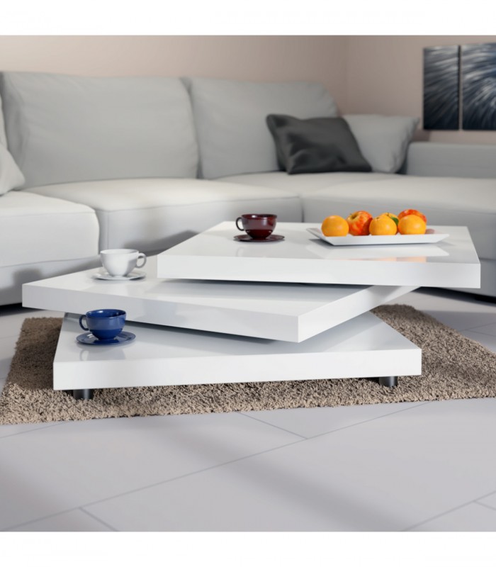 Masuta de cafea New York reglabila, Alba, 60 x 60 cm