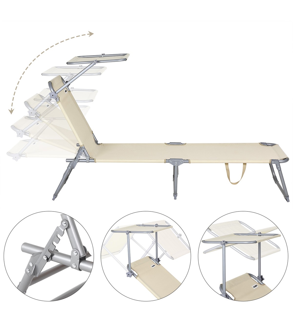 Sezlong cu baldachin Hawaii, Aluminiu, Bej