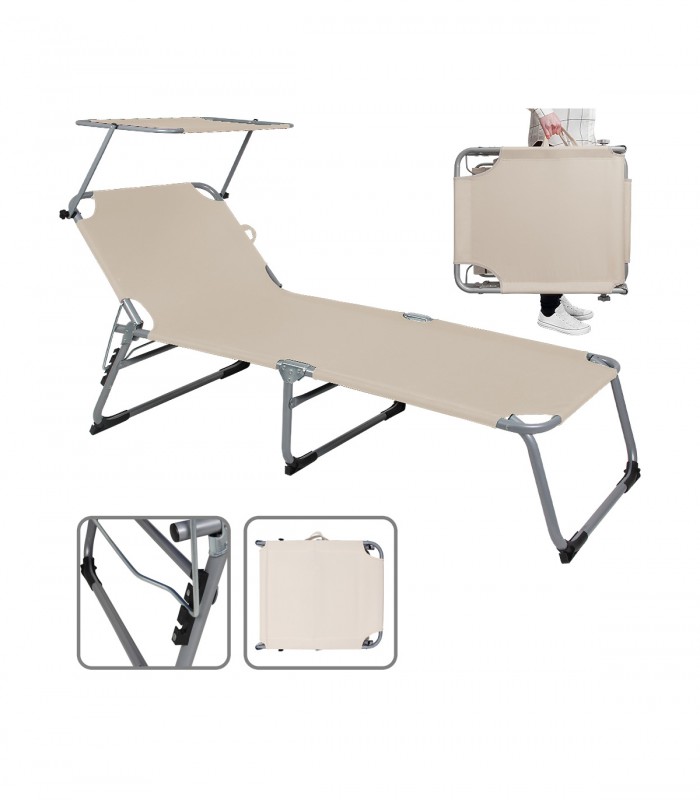 Sezlong cu baldachin Hawaii, Aluminiu, Bej