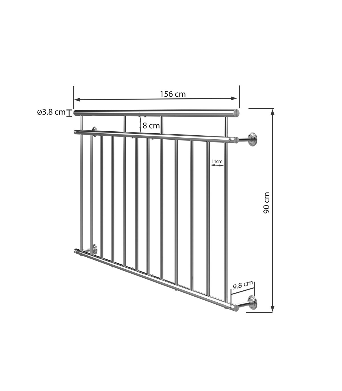Balustrada balcon/terasa franceza, Inox, 90 x 156 cm