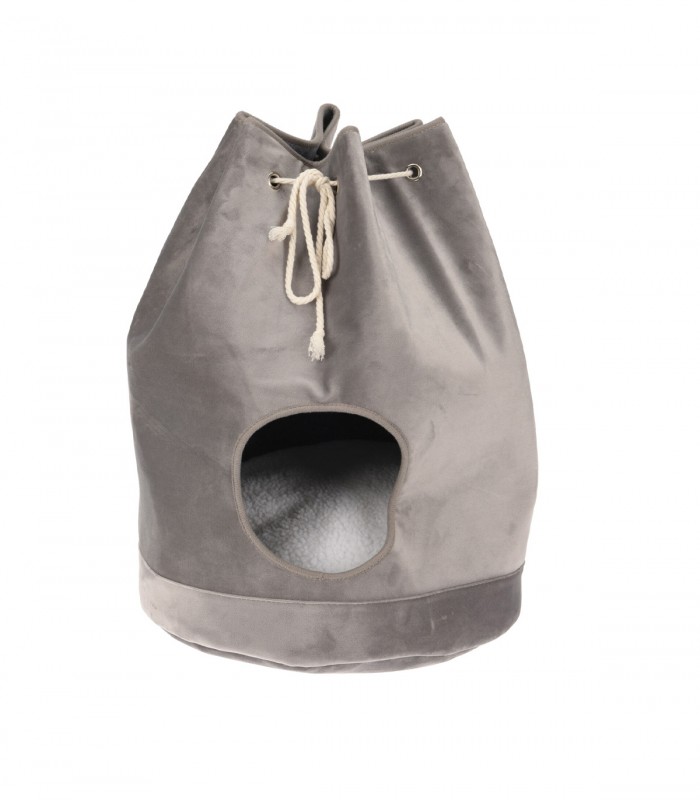 Culcus pentru pisici, in forma de rucsac, cu perna, 34 x 34 x 46cm, Gri