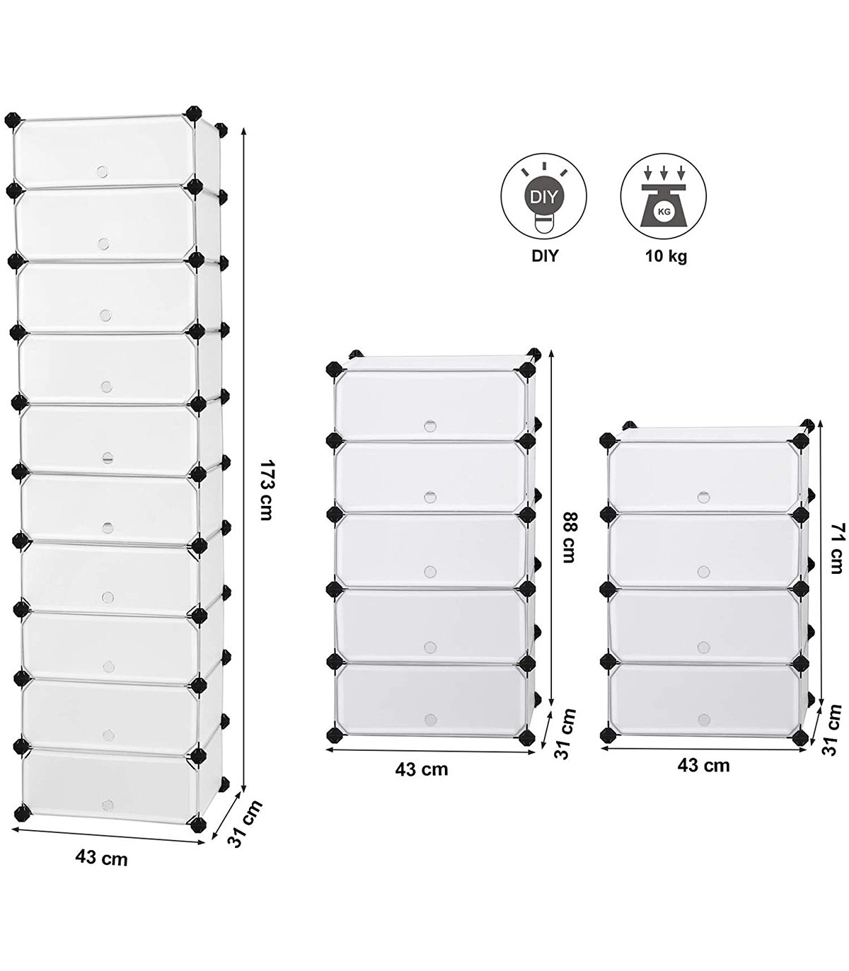 Raft modular DIY pentru pantofi, 10 compartimente, 40 x 30 x 17, Plastic