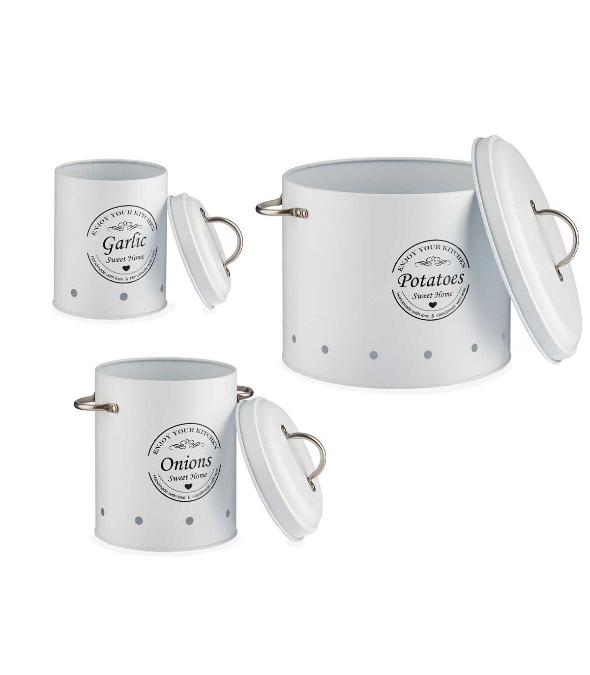 Set 3 recipiente depozitare pentru bucatarie, Metal, Alb, Capacitate 0. ...