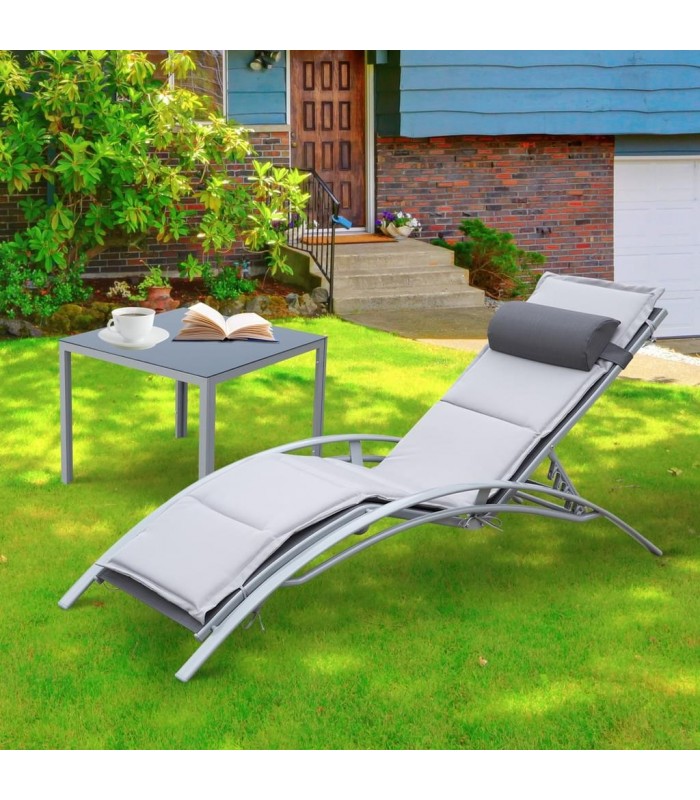 Sezlong cu saltea, Reglabil 4 pozitii, Gri