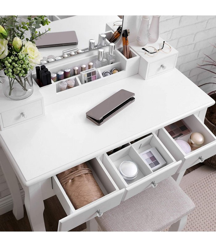 Masa cosmetica cu 5 sertare si taburet, Modern, Alb